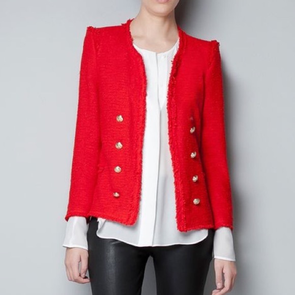 Zara | Jackets & Coats | Zara Woman Rare Red Fantasy Tweed Blazerjacket ...